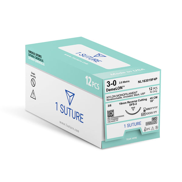 Nylon, Box of 12 Sutures – 1 Suture