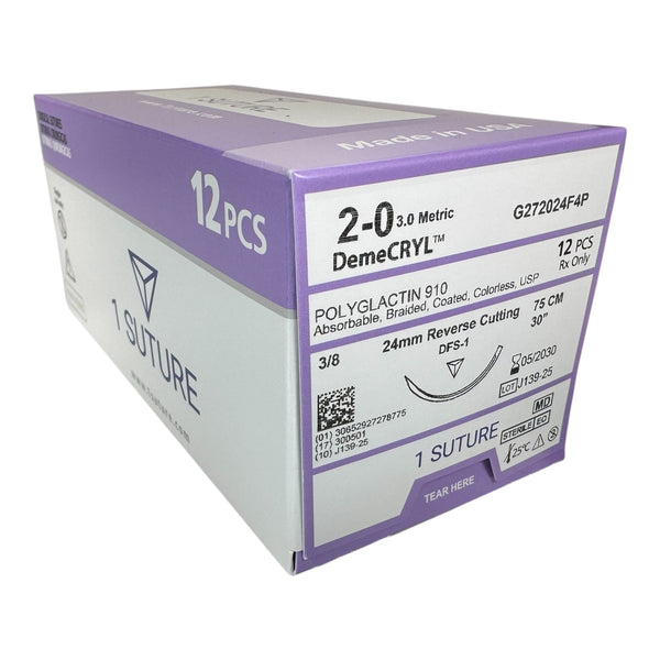Polyglactin 910 (Vicryl) Box of 12 Sutures – 1 Suture