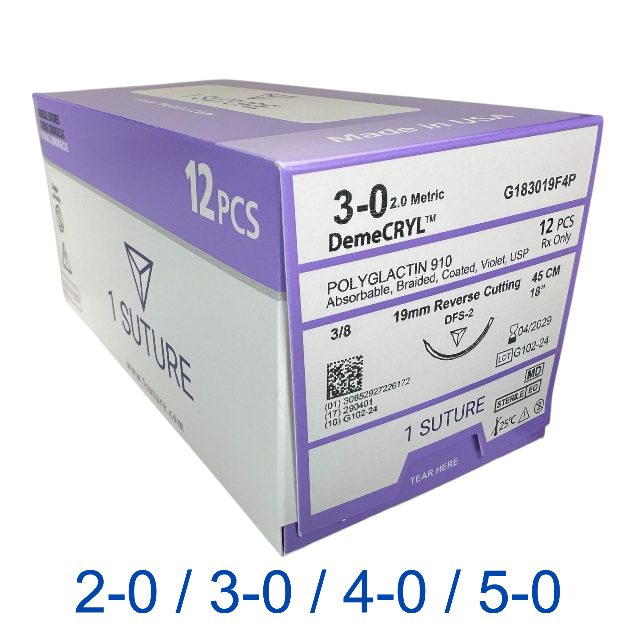 Polyglactin 910 (Vicryl) Box of 12 Sutures – 1 Suture